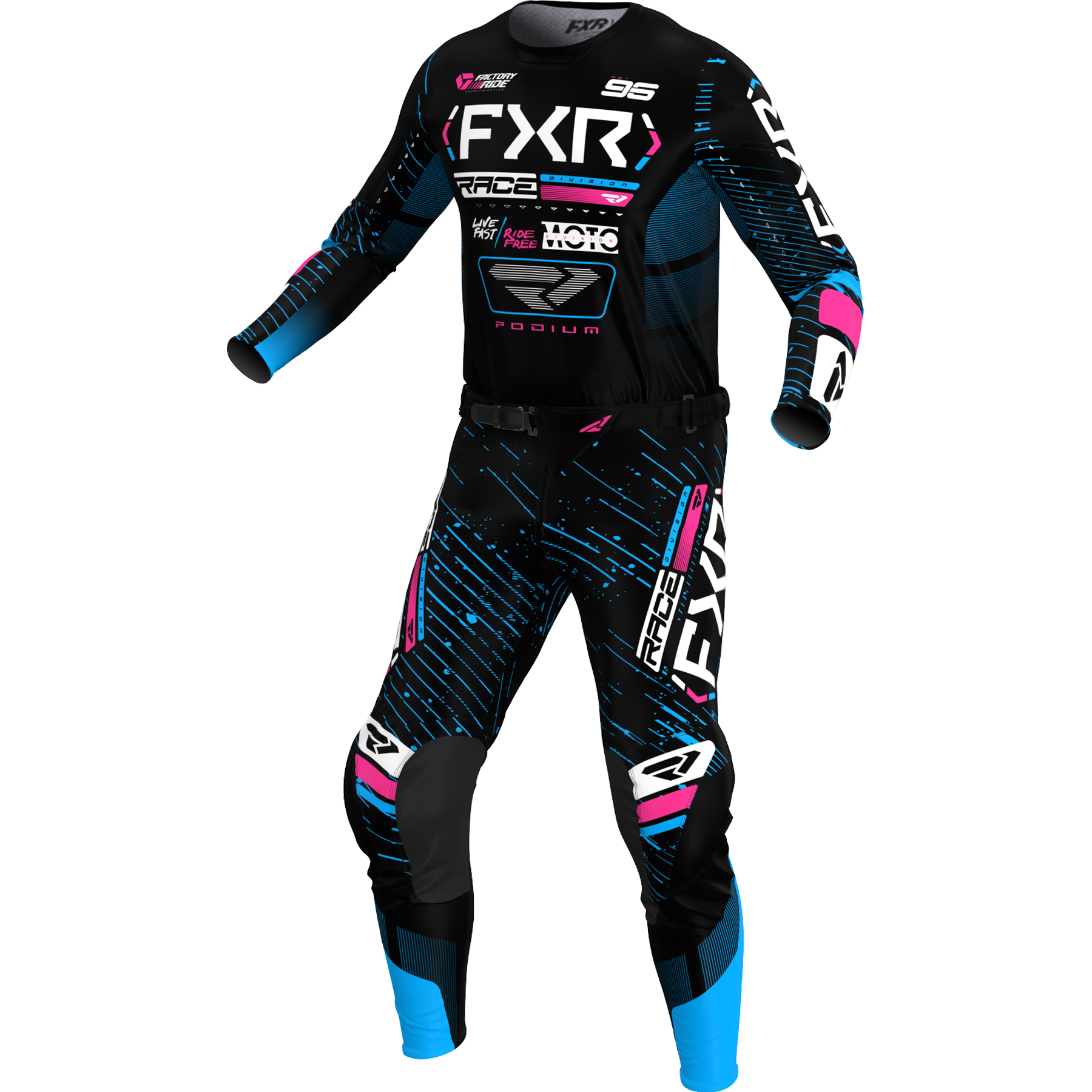 2025 FXR Youth Podium Black Cyan Blue Pink Kit Combo | FXR Youth MX Kits – mastersofmx