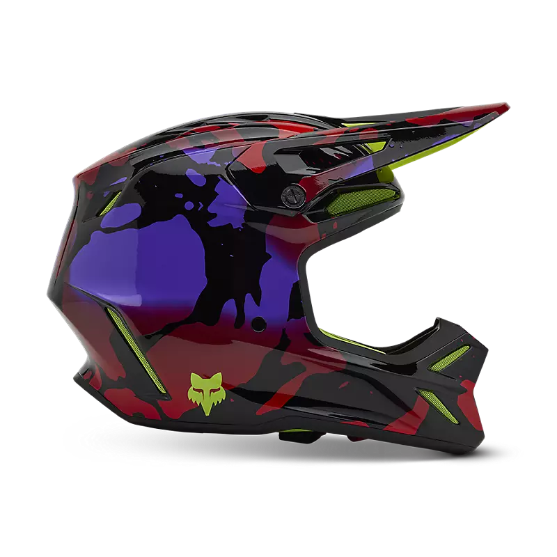 2025 Fox V3 Throttle Purple Flo Yellow Motocross Helmet | Fox MX ...