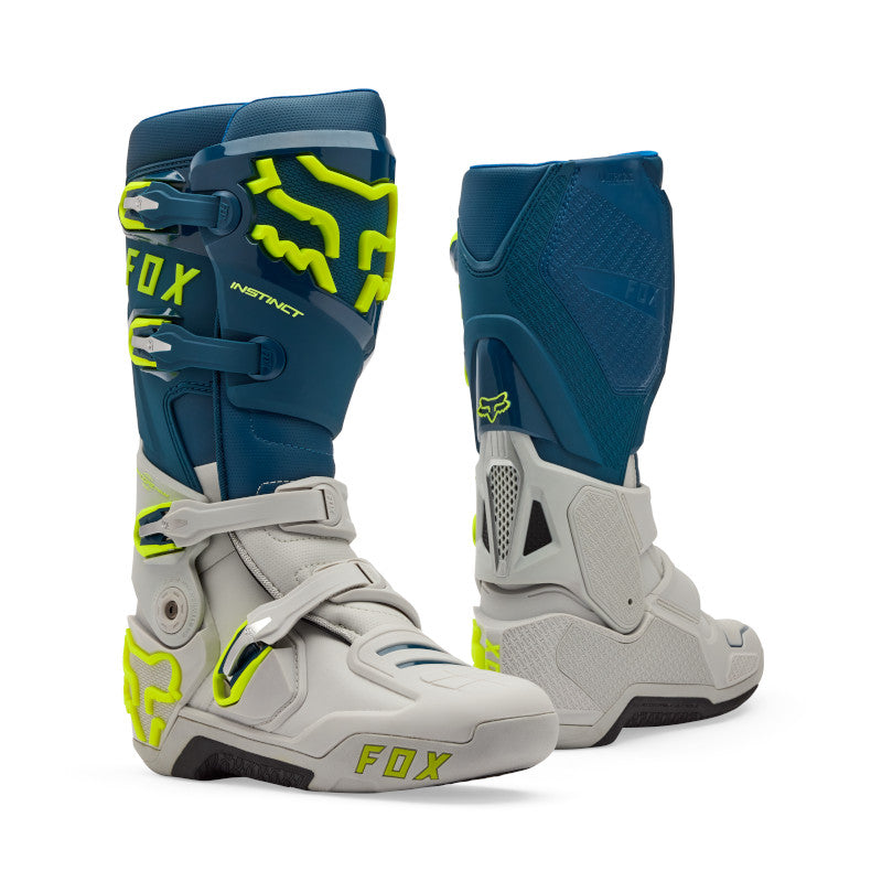 2026 Fox Instinct MX Boot Blue Grey Yellow | Motocross Boots – mastersofmx